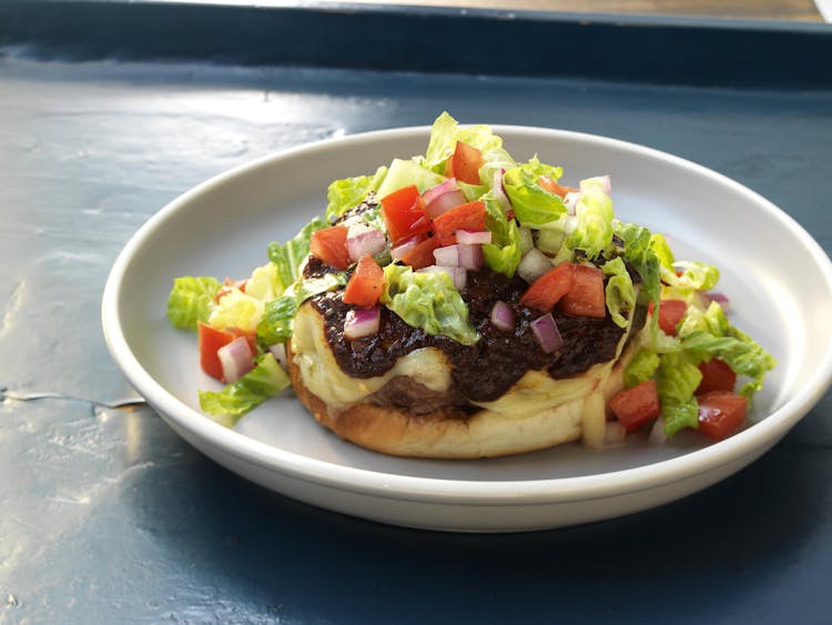 Open-Faced Chile Colorado Cheeseburgers | Red Meat Recipes | Weber Grills