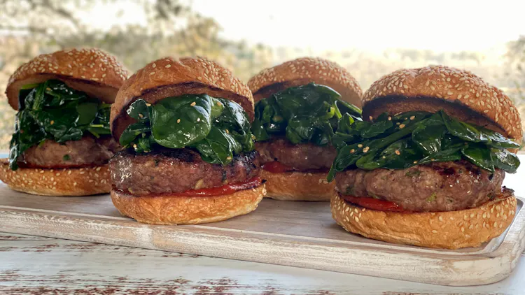 Spicy Ginger-Scallion Burgers with Sesame Spinach | Red Meat Recipes ...